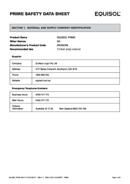Equisol Prime Safety Data Sheet | Equisol