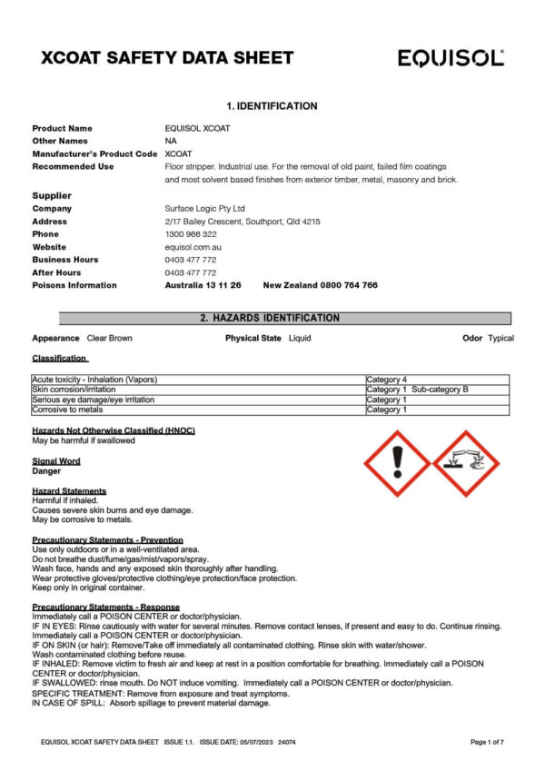 Equisol Xcoat Safety Data Sheet | Equisol