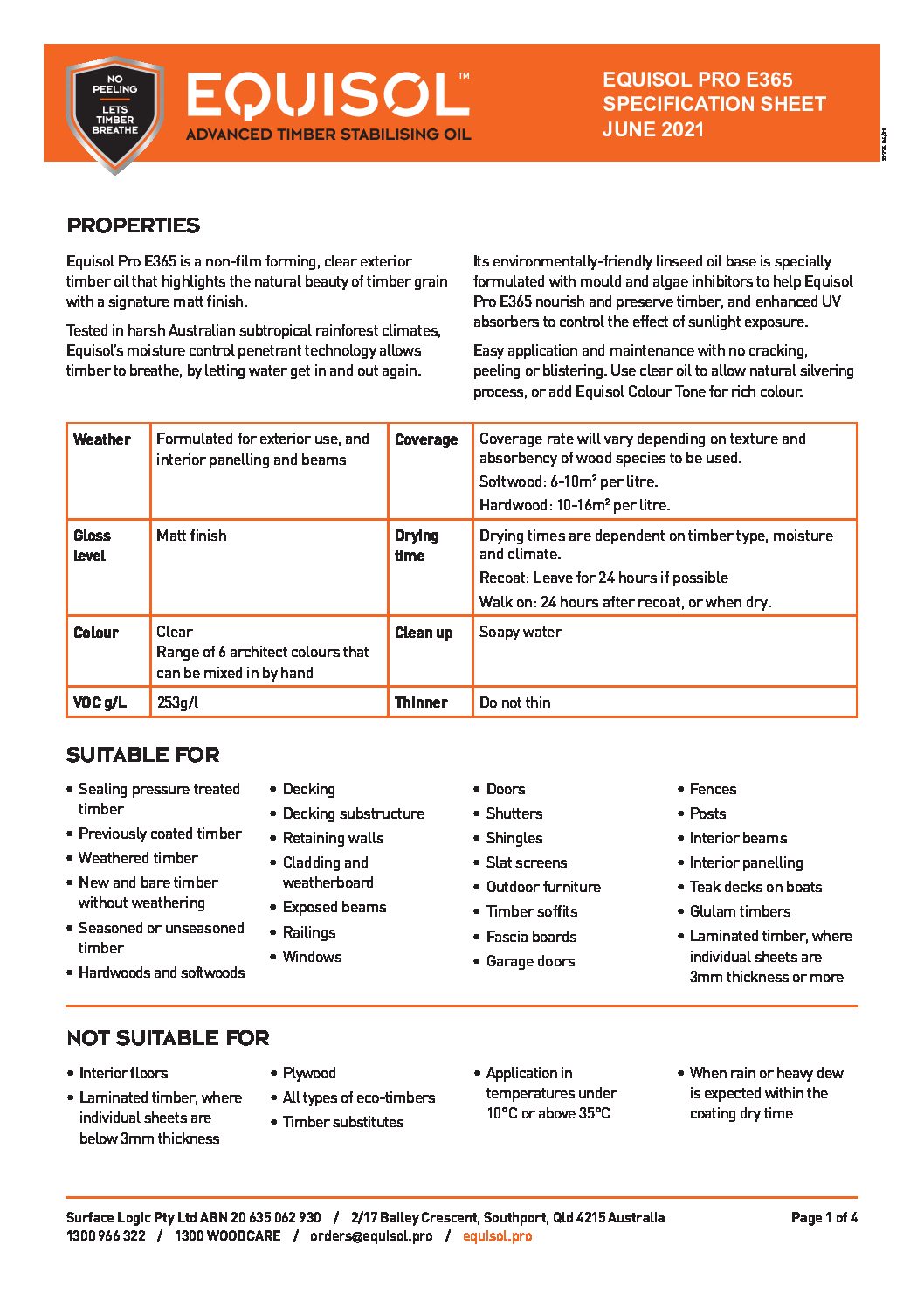 Equisol Pro E365 Specification Sheet | Equisol