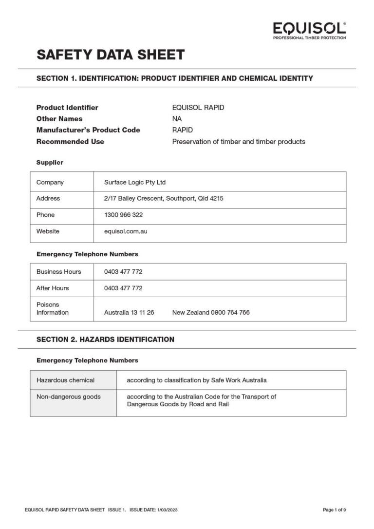 Equisol RAPID Safety Data Sheet | Equisol
